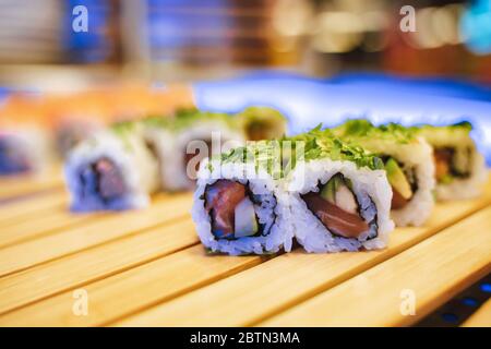 Chumaki Sushi Rolls with Tuna, Salmon, Rice, Cucumber, Avocado And Nori ...