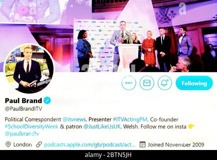 PAUL BRAND ITV POLITICAL CORRESPONDENT AT COLLEGE GREEN, WESTMINSTER ...