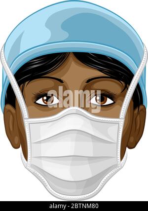 Woman wearing a protective face mask against covid 19 virus vector ...