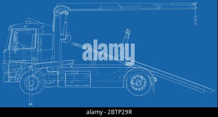 Tow truck vector. Isolated Wire-frame of breakdown lorry. Wire-frame ...