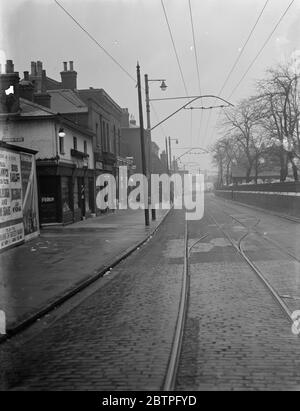 Overhead electrical trolleybus wires . 1937 Stock Photo - Alamy