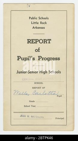 Report card for Carlotta Walls from Little Rock Central High School ...