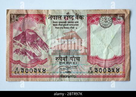 five rupees, Nepalese rupee, Nepalesische Rupie, NPR, nepáli rúpia ...