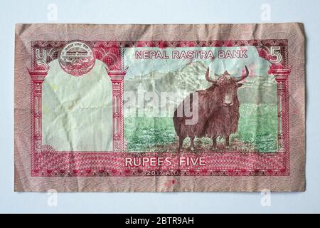 five rupees, Nepalese rupee, Nepalesische Rupie, NPR, nepáli rúpia ...