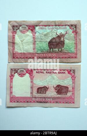 five rupees, Nepalese rupee, Nepalesische Rupie, NPR, nepáli rúpia ...