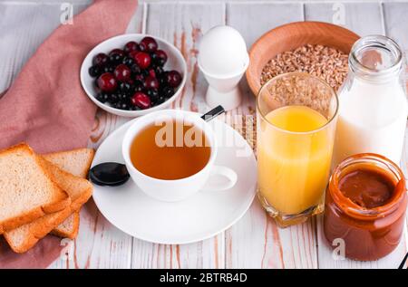 Fresh toast with salted caramel and banana. Delicious breakfast Stock ...