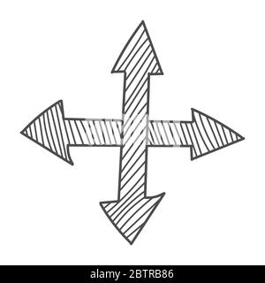 Double intersecting arrow with hatching. Vector drawing in the Doodle ...