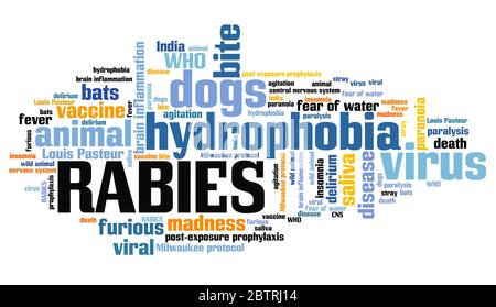 Rabies - viral disease of humans and animals. Health care word cloud ...
