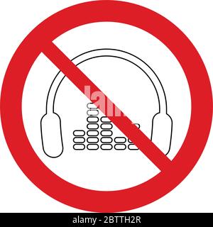 no headphones icon. no listening music icon. The red circle prohibiting ...