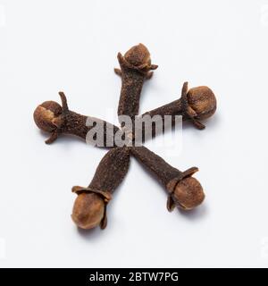 Closu-up view of dried cloves on white background Stock Photo - Alamy