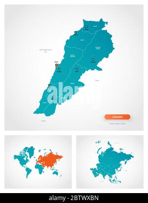 Lebanon vector map. Editable template with regions, cities, red pins ...