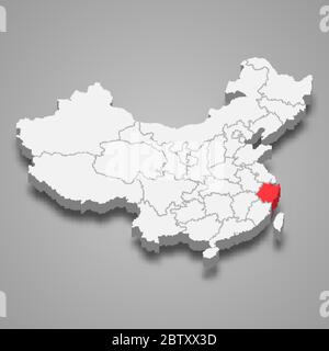 map of Zhejiang province of China and location on Chinese map Stock ...