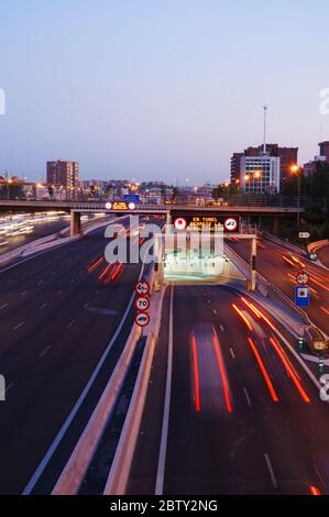 Tunnel in M-30 motorway, night view. Madrid, Spain Stock Photo - Alamy