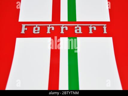 Red Ferrari flag with the Scuderia Ferrari racing shield logo Stock ...