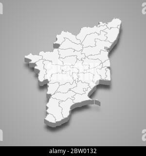 Tamil Nadu map with capital city Chennai pinned vector illustration ...