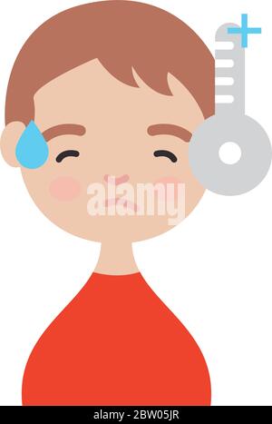 man with fever icon over white background, vector illustration Stock ...