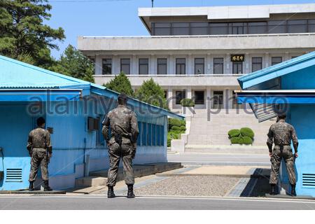 South Korean soldier stands guard at the joint security area (JSA) of ...