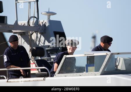 HMS Trumpeter arrives at Sovereign Harbour on the South Coast of East ...