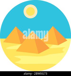 Egyptian pyramids. Sun over the pyramids. Desert. Vector illustration ...