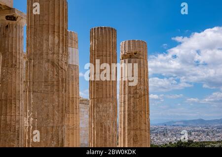Acropolis of Athens, entrance gate pillars Stock Photo - Alamy