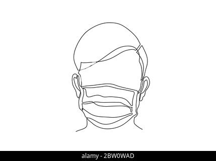 One continuous line drawing medical face mask. Concept of coronavirus ...