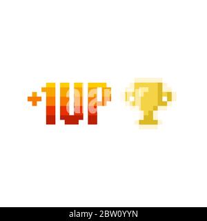 Pixel art 8-bit increase and decrease arrows set red and green - isolated vector illustration ...