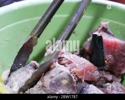 Milkfish in Indonesian traditional fish market. popular types of fish ...