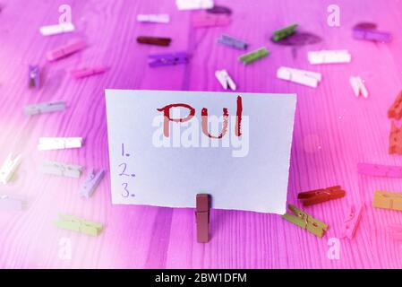 Writing note showing Pui. Business concept for an individual that has ...