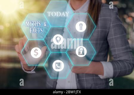 Text sign showing Myths And Facts. Business photo showcasing usually ...