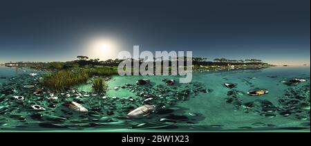 River estuary 360 panorama 3d rendering Stock Photo - Alamy