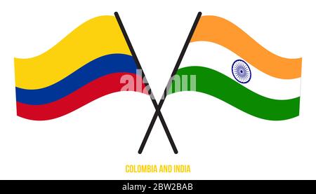 India and Colombia Flags Crossed And Waving Flat Style. Official ...