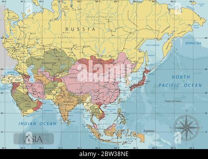 Asia - Highly detailed editable political map with separated layers ...