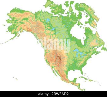 High detailed United States of America physical map with labeling Stock ...
