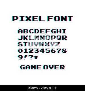 Pixel font. 8-bit symbols. Digital video game style. Letters and ...