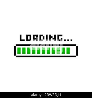 Pixel art 8-bit loading green bar please wait text - isolated vector ...