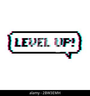 Level Up screen. Pixel video game achievement, pixels 8 bit games ui ...