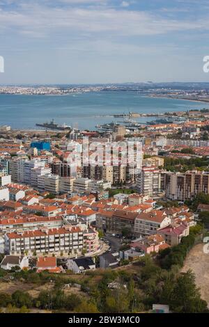Aerial view of Almada municipality near Lisbon, Portugal Stock Photo ...