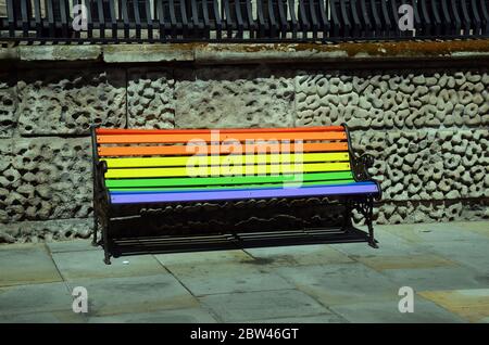 rainbow painted bench Stock Photo - Alamy