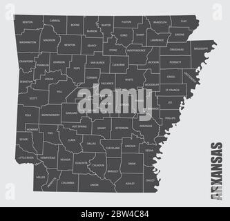 Arkansas state outline administrative and political map in black and ...