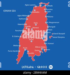Island of Lefkada in Greece map art on white background Stock Vector ...