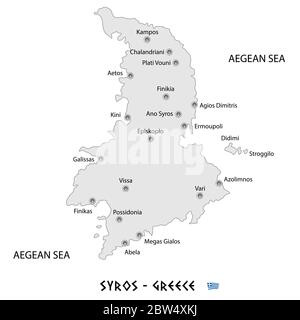 island of Syros in Greece map illustration design in colorful Stock ...