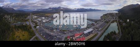 Seward Boat Harbor and waterfront panorama in fall, Seward, Kenai ...