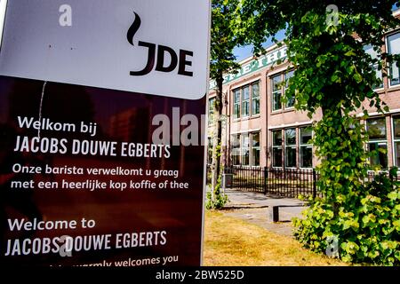 DE sign board at the JDE headquarters in Utrecht.Jacobs Douwe Egbets ...