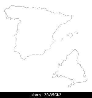 Simple outline map of Spain with capital location. Stylized minimal ...