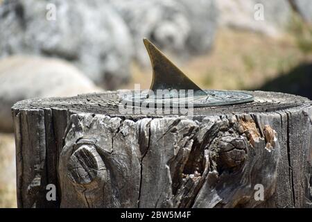 Sundial on a Tree Stump Stock Photo - Alamy