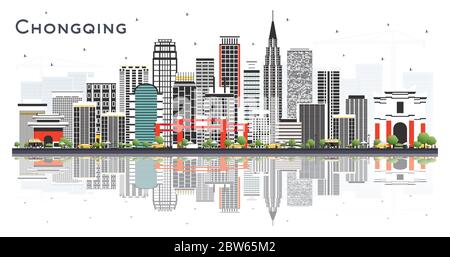 China, Chongqing city skyline isolated vector illustration, icons Stock ...