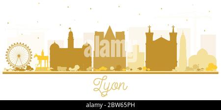 Lyon France City Skyline Silhouette with Black Buildings Isolated on ...