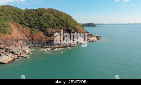 Rocky hills near Butterfly Beach. Goa India. Drone video Stock Photo ...