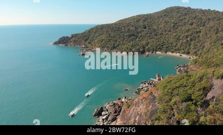 Rocky hills near Butterfly Beach. Goa India. Drone video Stock Photo ...
