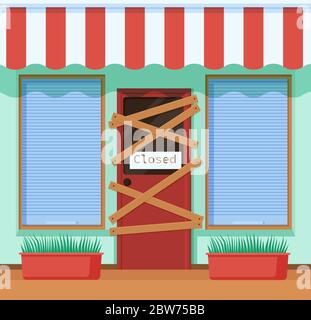 Abandoned store with boarded up door and broken window illustrating ...